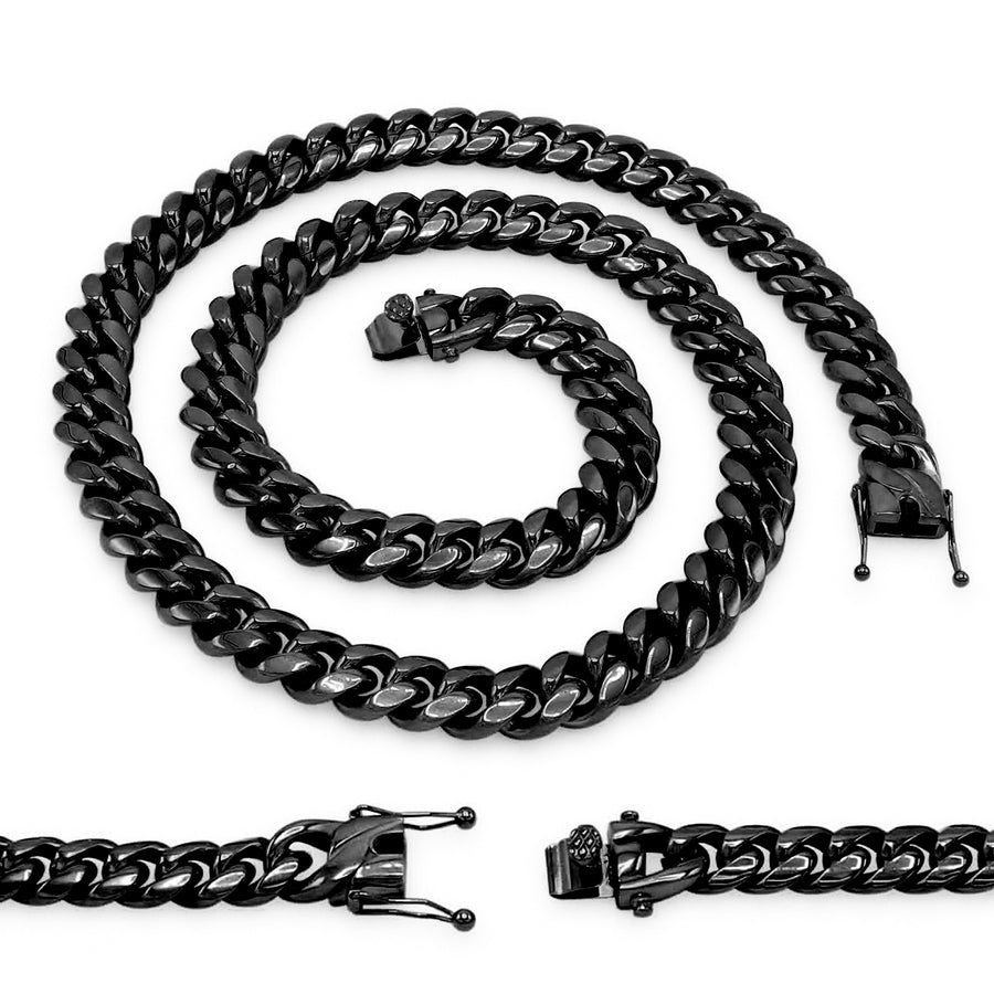 Black Cuban Link Chain Stainless Steel Necklace 30" 5 mm - 14 mm ...