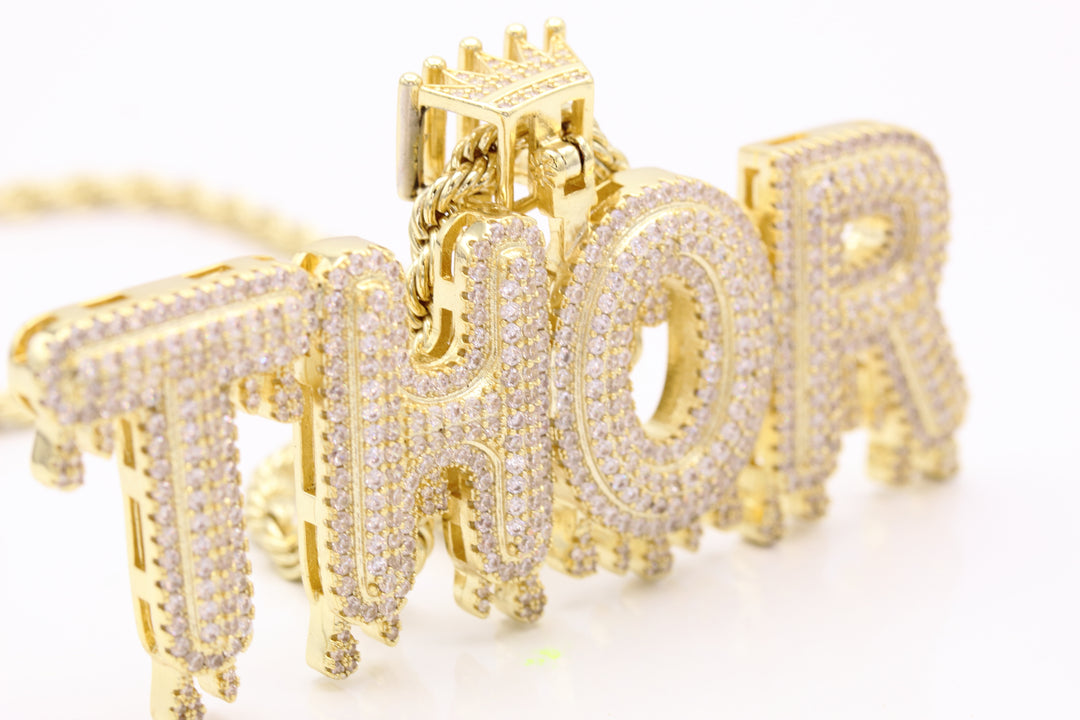 Custom Drip Letter Name Pendant Rope Chain Necklace Set 14K Gold Fille ...